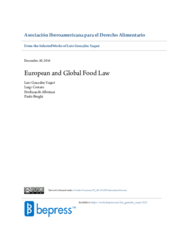 (PDF) European and Global Food Law