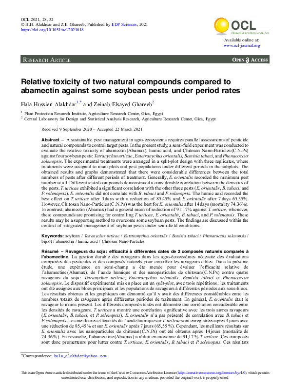 (PDF) Relative toxicity of two natural compounds compared to abamectin ...