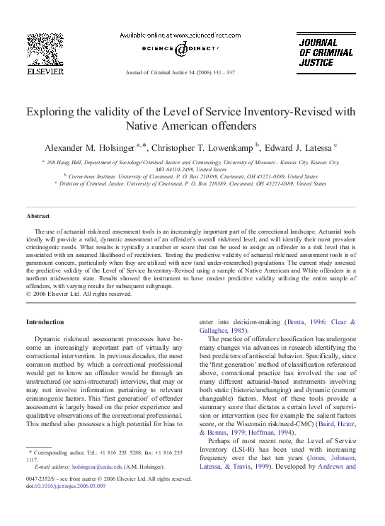 (PDF) Exploring the validity of the Level of Service Inventory-Revised ...