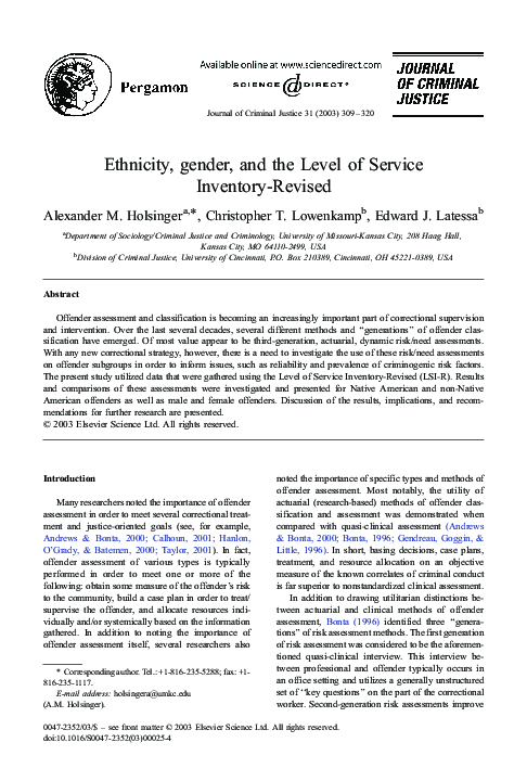 (PDF) Ethnicity, gender, and the Level of Service Inventory-Revised