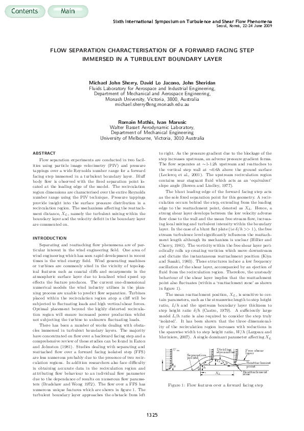 (PDF) Flow Separation Characterisation of a Forward Facing Step Immersed in a Turbulent Boundary ...