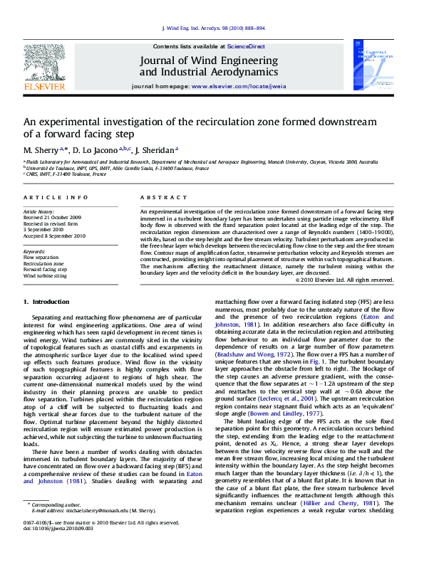 (PDF) An experimental investigation of the recirculation zone formed ...