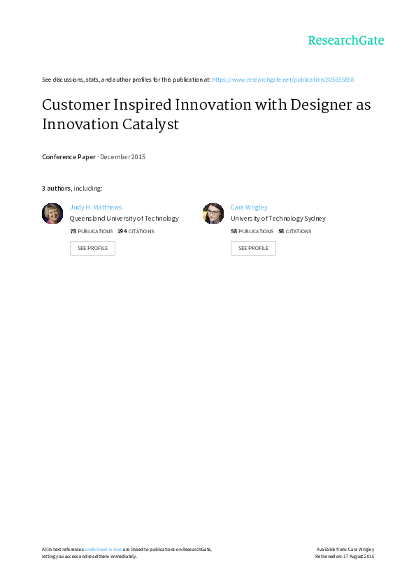 (PDF) Customer Inspired Innovation with Designer as Innovation Catalyst