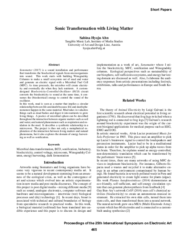(PDF) Sonic Transformation with Living Matter | Sabina Hyoju Ahn ...