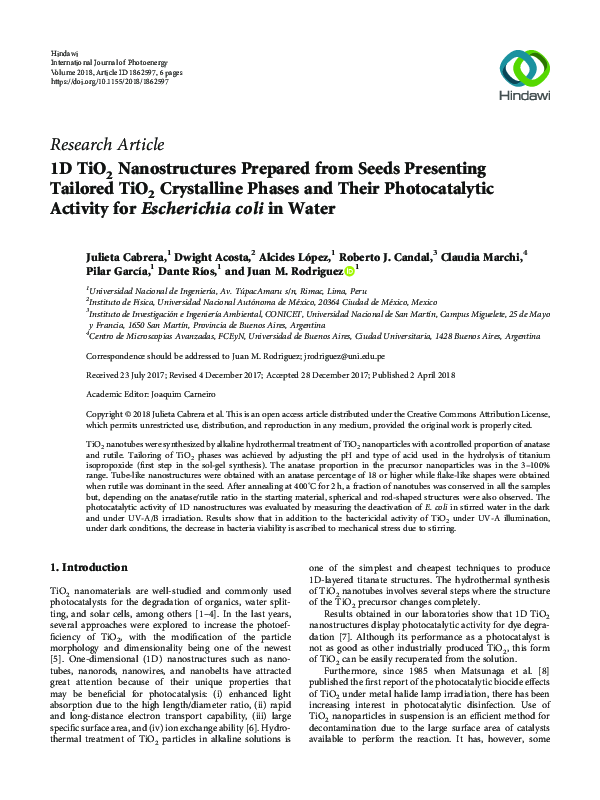 Pdf 1d Tio2 Nanostructures Prepared From Seeds Presenting Tailored Tio2 Crystalline Phases And