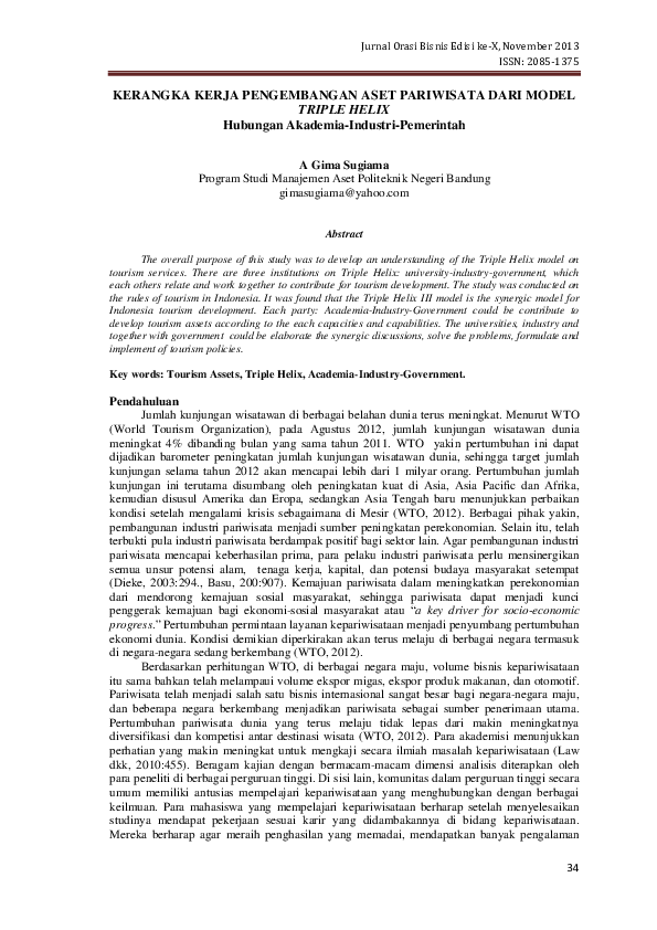 (PDF) KERANGKA KERJA PENGEMBANGAN ASET PARIWISATA DARI MODEL TRIPLE ...