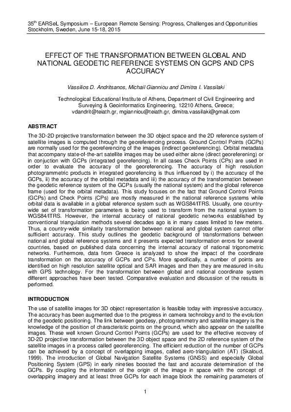 (PDF) Effect of the Transformation Between Global and National Geodetic ...