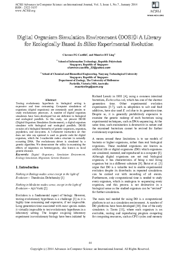 (PDF) Digital Organism Simulation Environment (DOSE): A Library for ...