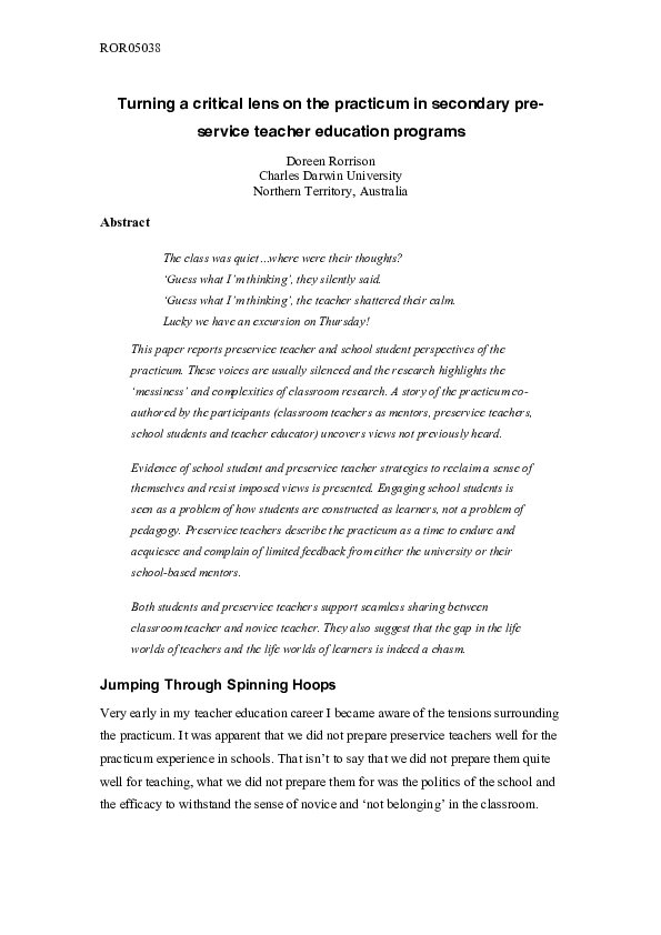 (PDF) Turning a critical lens on the practicum in secondary pre ...