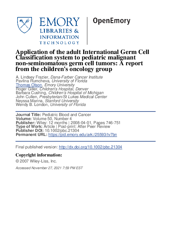 (PDF) Application of the adult International Germ Cell Classification ...