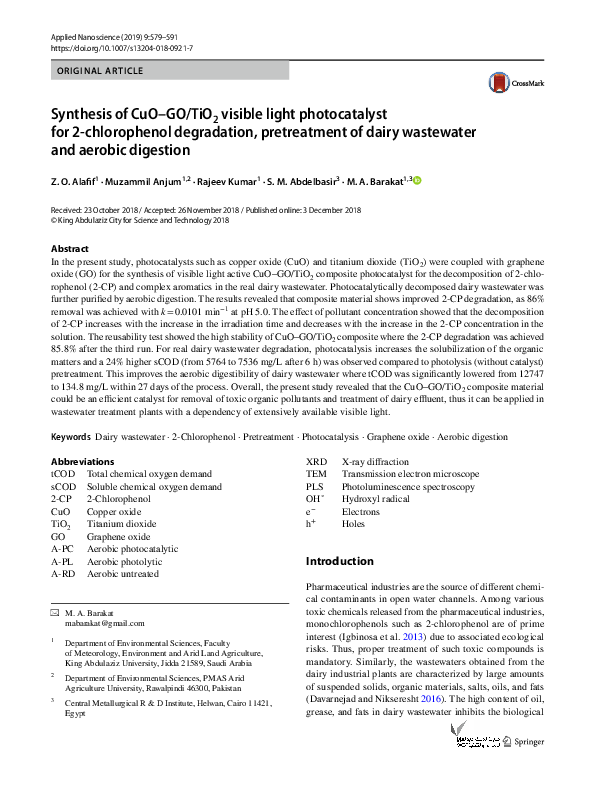 (PDF) Synthesis of CuO–GO/TiO2 visible light photocatalyst for 2 ...