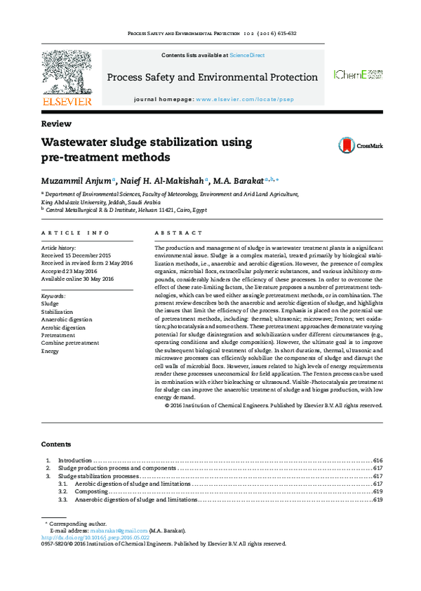 (PDF) Wastewater sludge stabilization using pre-treatment methods