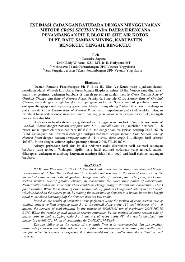 (PDF) Estimasi Cadangan Batubara Dengan Menggunakan Metode Cross ...