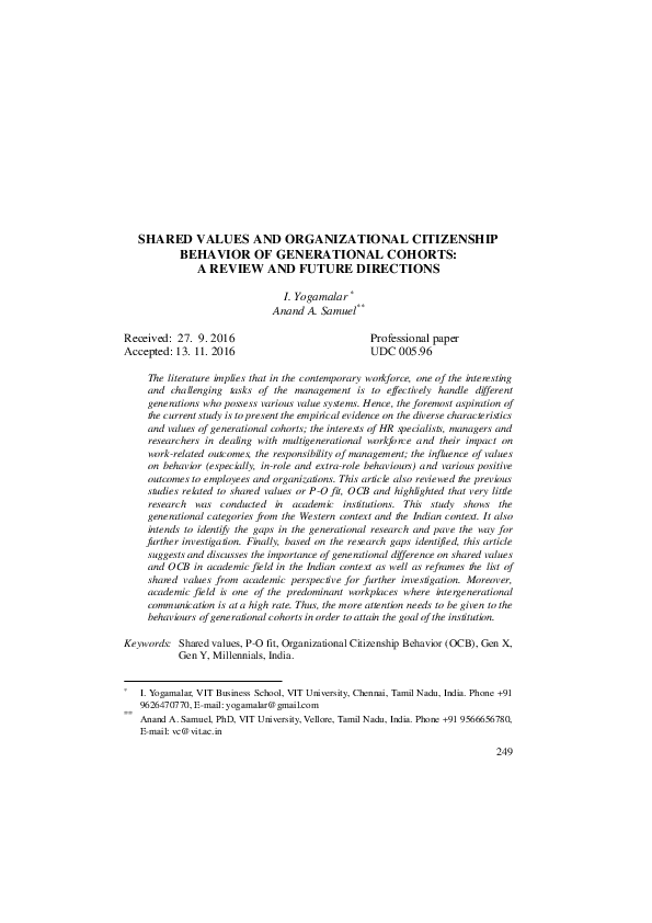 (PDF) Shared values and organizational citizenship behavior of generational cohorts: A review ...