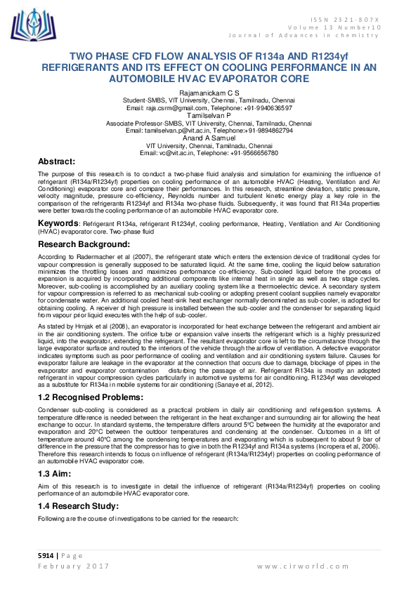 (PDF) TWO PHASE CFD FLOW ANALYSIS OF R134a AND R1234yf REFRIGERANTS AND ...