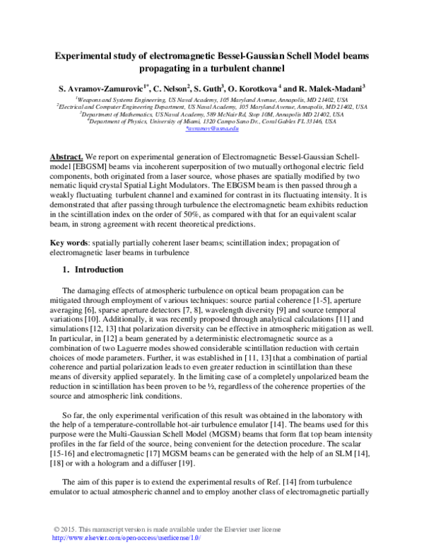 (PDF) Experimental study of electromagnetic Bessel-Gaussian Schell Model beams propagating in a ...