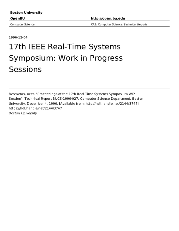 (PDF) 17th IEEE Real-Time Systems Symposium: Work in Progress Sessions