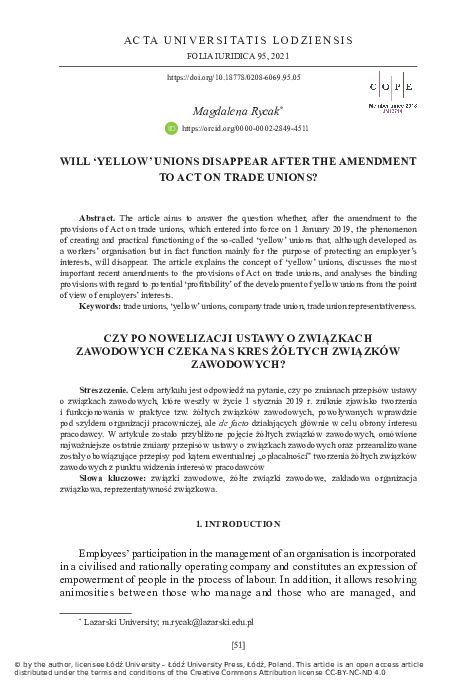 (PDF) Will ‘Yellow’ Unions Disappear After the Amendment to Act on ...