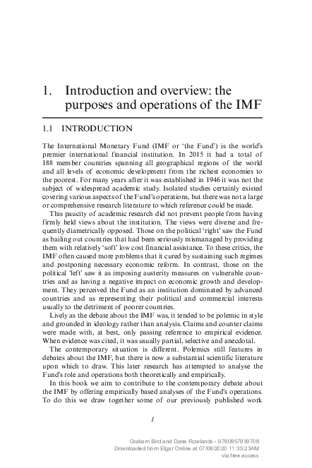 (PDF) Introduction and overview: the purposes and operations of the IMF