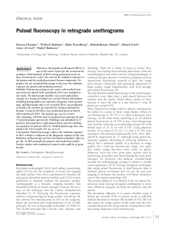 (PDF) Pulsed fluoroscopy in retrograde urethrograms