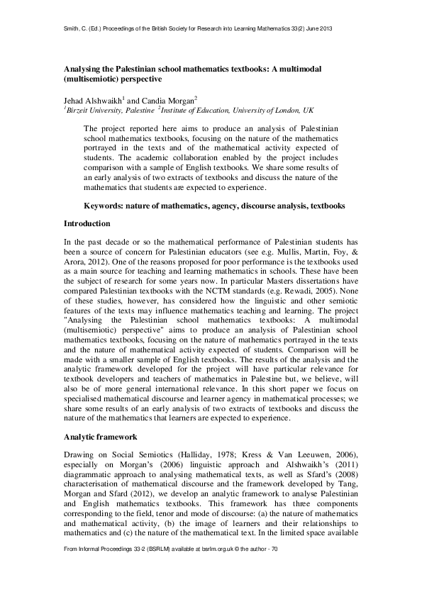 (PDF) Analysing the Palestinian school mathematics textbooks: A ...