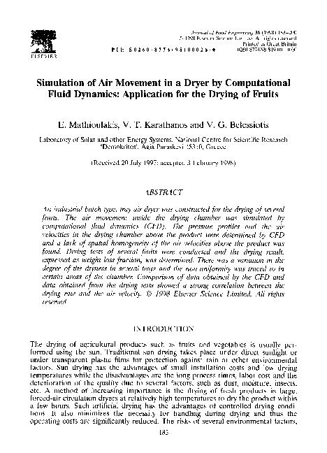 Pdf Simulation Of Air Movement In A Dryer By Computational Fluid Dynamics Application For The