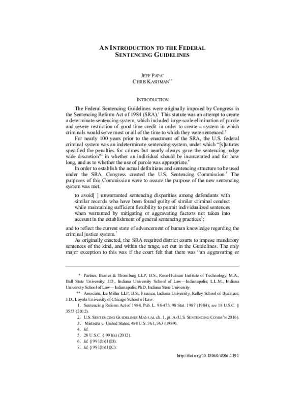 (PDF) An Introduction to the Federal Sentencing Guidelines | jeff papa ...