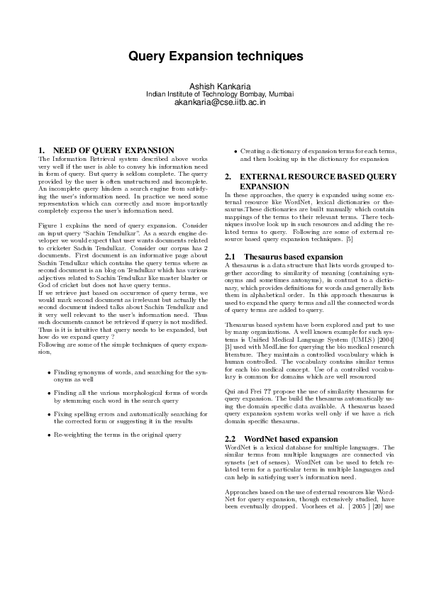 (PDF) Query Expansion techniques