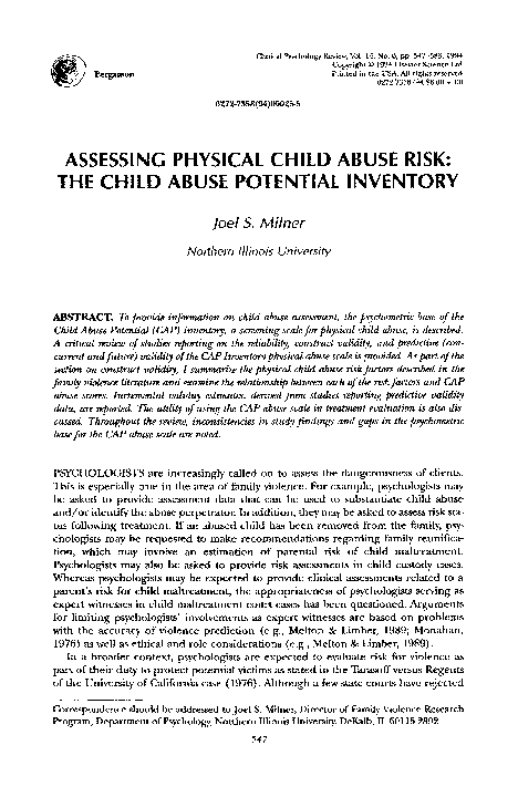 (PDF) Assessing physical child abuse risk: The child abuse potential ...