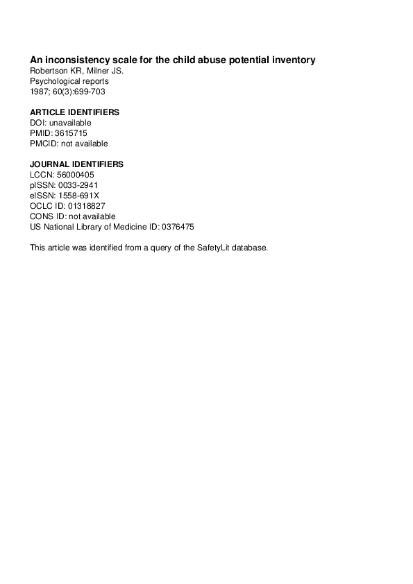 (PDF) An Inconsistency Scale for the Child Abuse Potential Inventory
