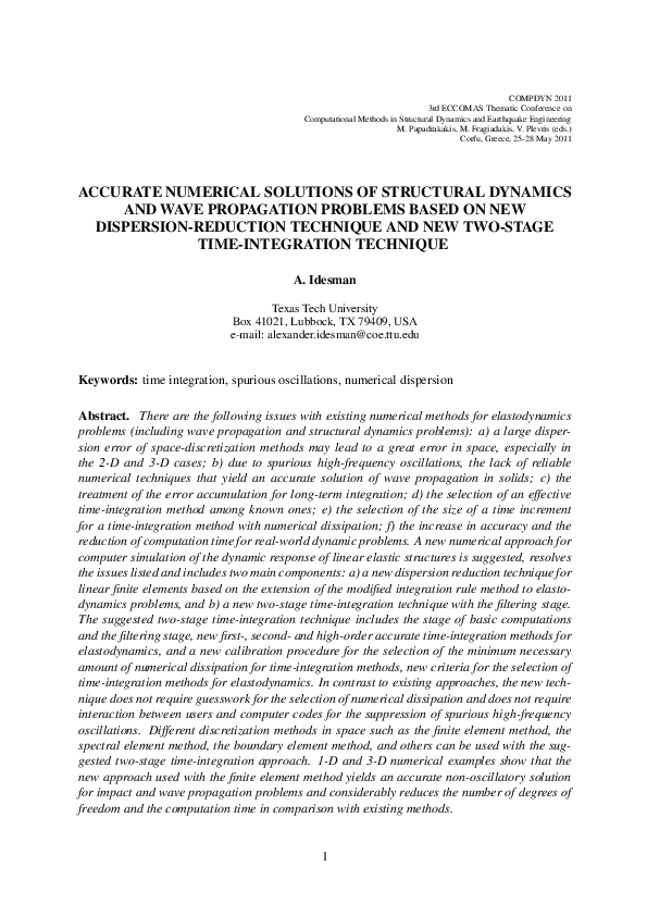 (PDF) Accurate Numerical Solutions of Structural Dynamics and Wave Propagation Problems Based on ...