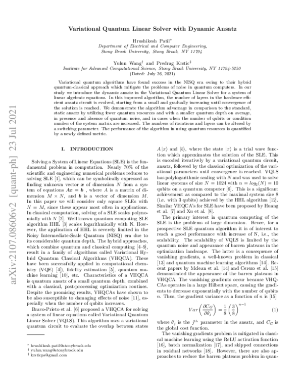 (PDF) Variational Quantum Linear Solver with Dynamic Ansatz