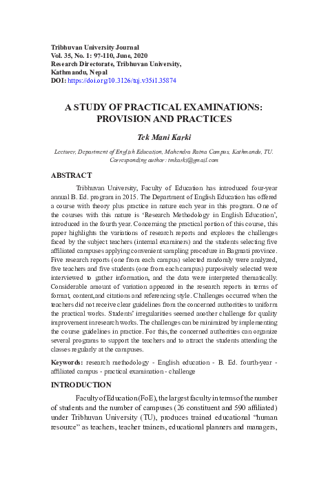 (PDF) A Study of Practical Examinations: Provision and Practices | Tek ...