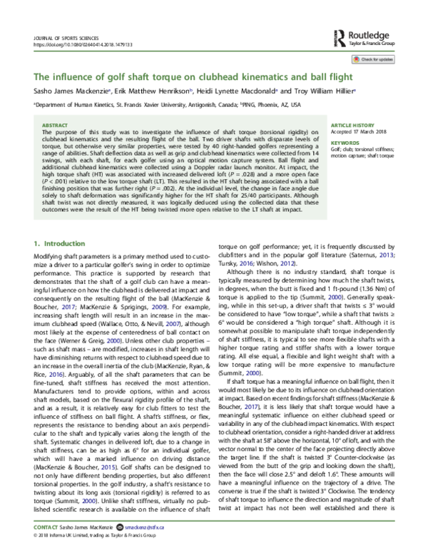 (PDF) The influence of golf shaft torque on clubhead kinematics and ...