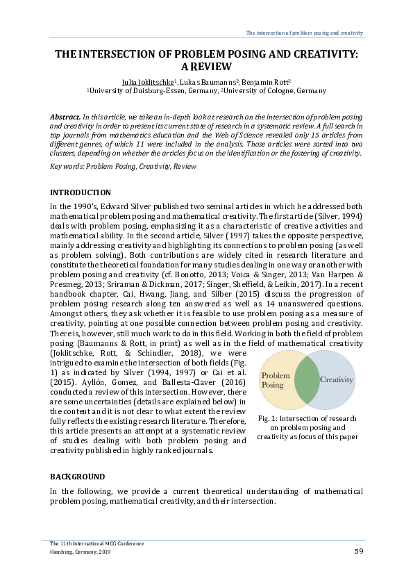 (PDF) The Intersection of Problem Posing and Creativity: A Review