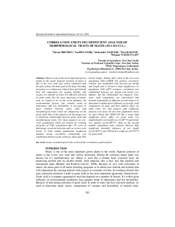 Pdf Correlation And Path Coefficient Analysis Of Morphological Traits Of Maize Zea Mays L