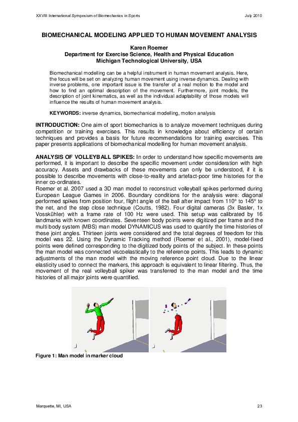 (PDF) Biomechanical Modeling Applied to Human Movement Analysis | Karen ...