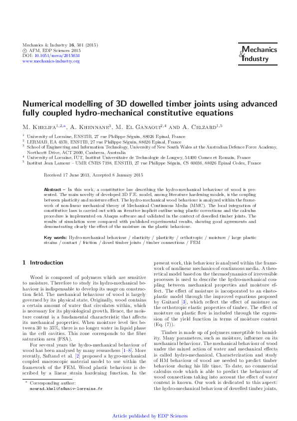 (PDF) Numerical modelling of 3D dowelled timber joints using advanced fully coupled hydro ...