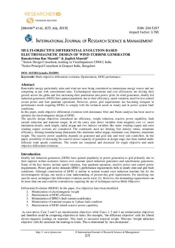 Pdf Multi Objective Differential Evolution Based