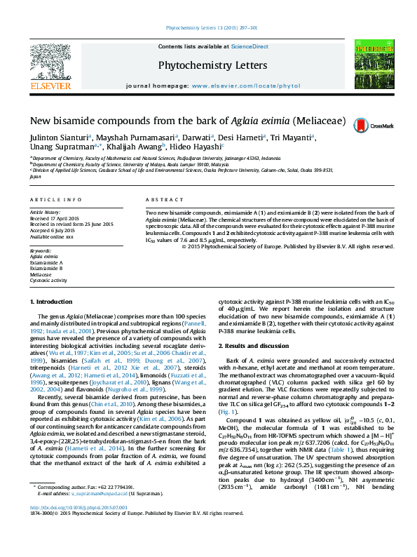 (PDF) New bisamide compounds from the bark of Aglaia eximia (Meliaceae)