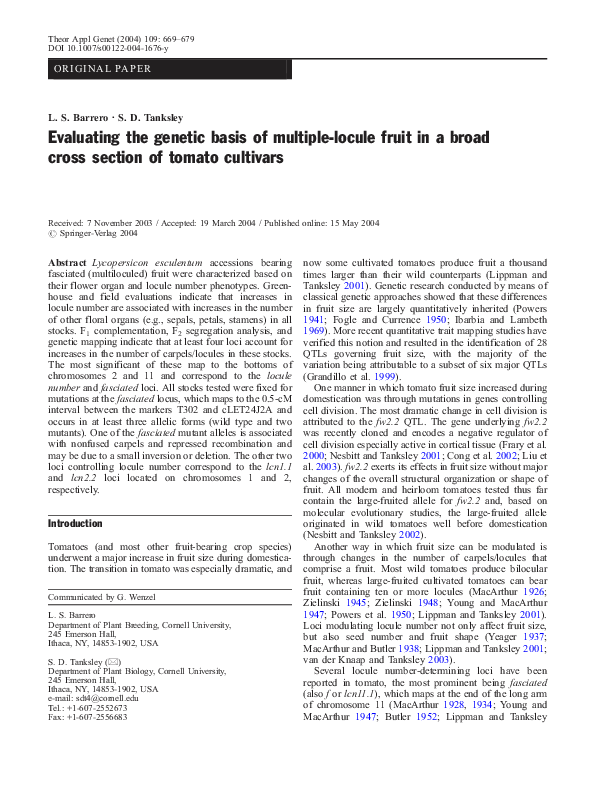 (PDF) Evaluating the genetic basis of multiple-locule fruit in a broad ...