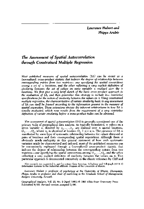 (PDF) Constrained Regression for Spatial Autocorrelation