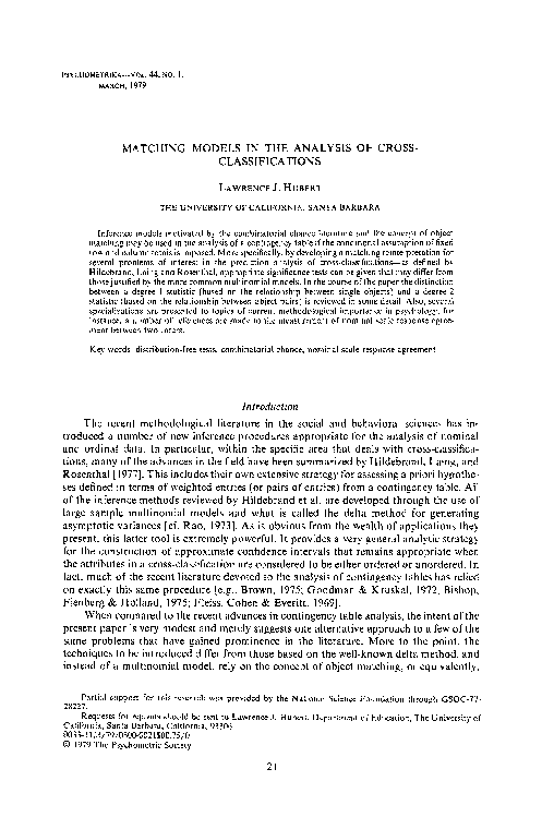 (PDF) Matching models in the analysis of cross-classifications
