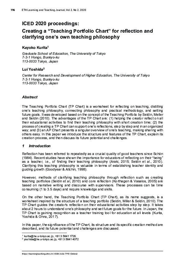 (PDF) Creating a “Teaching Portfolio Chart” for reflection and ...