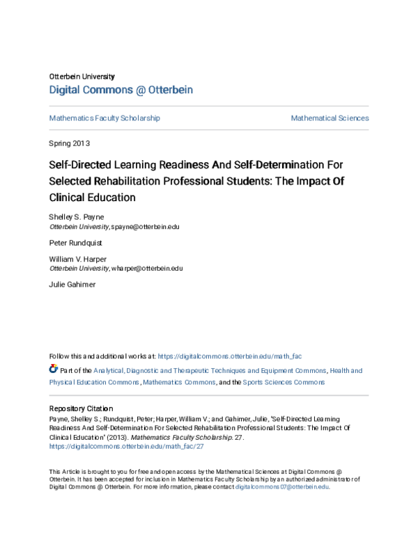 (PDF) Self-Directed Learning Readiness And Self-Determination For Selected Rehabilitation ...