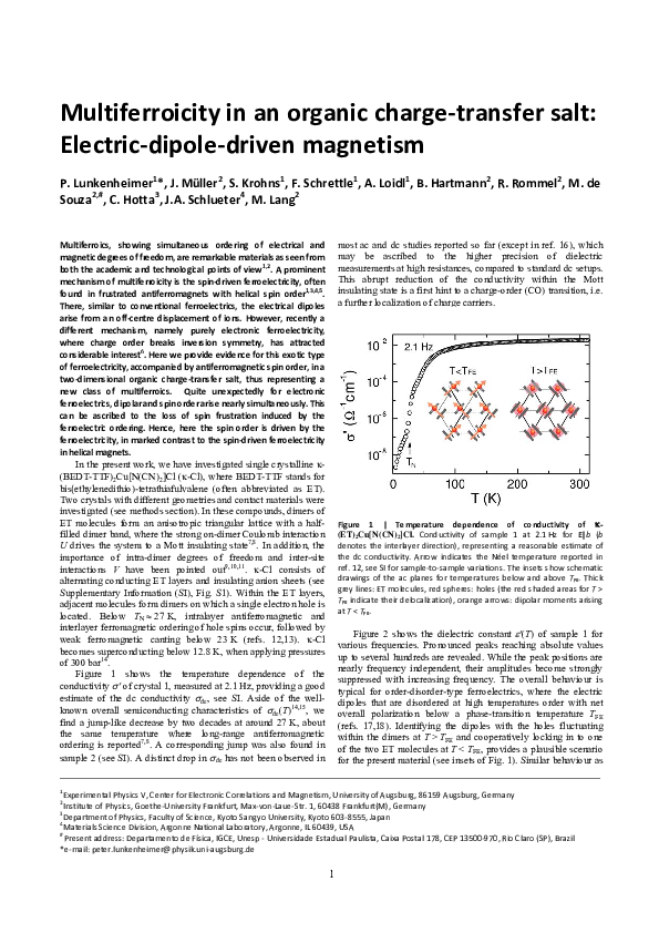 (PDF) Multiferroicity in an organic charge-transfer salt that is ...
