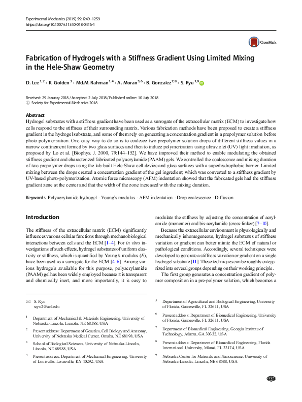 (PDF) Fabrication of Hydrogels with a Stiffness Gradient Using Limited ...