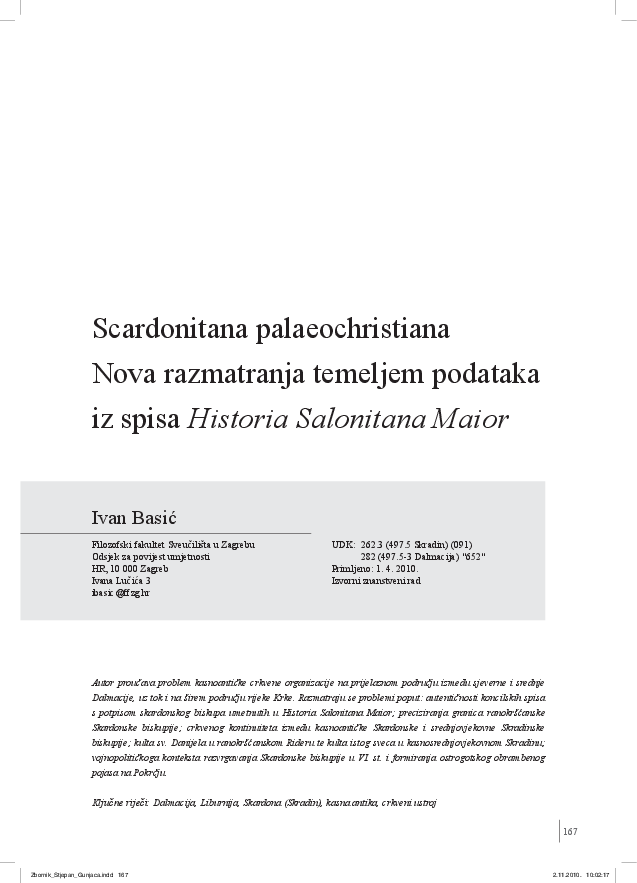 (PDF) Scardonitana palaeochristiana. Nova razmatranja temeljem podataka ...