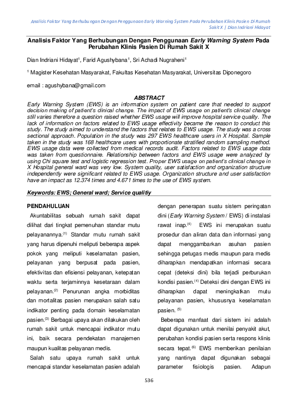 (PDF) Analisis Faktor Yang Berhubungan Dengan Penggunaan Early Warning System Pada Perubahan ...
