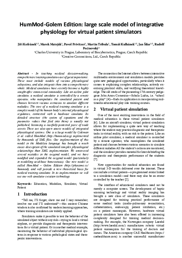 (PDF) HumMod-Golem Edition : large scale model of integrative physiology for virtual patient ...